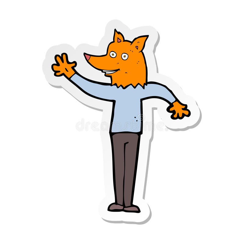 Sticker of a Cartoon Waving Fox Man Stock Vector - Illustration of ...