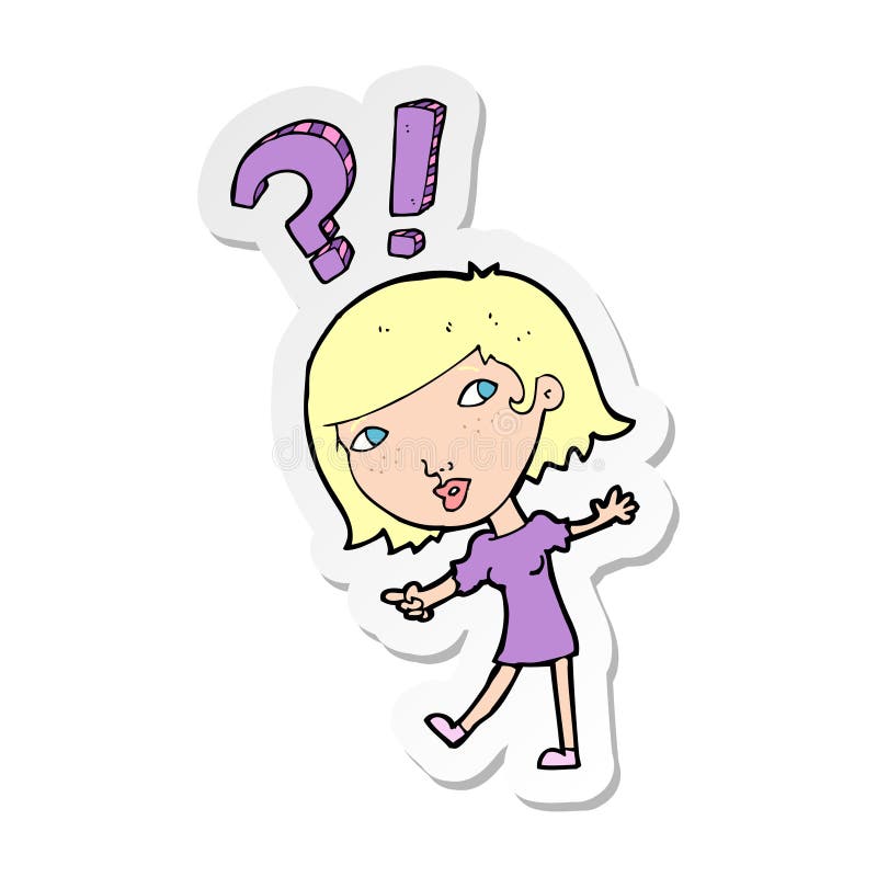 Sticker of a Cartoon Woman Asking Question Stock Vector - Illustration ...