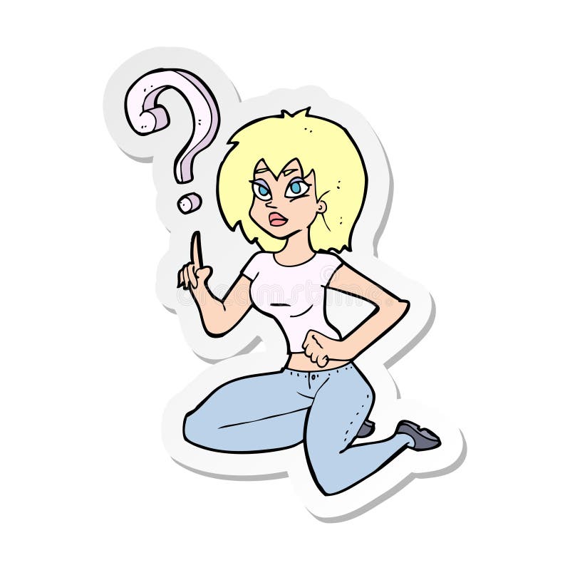 Sticker of a Cartoon Woman Asking Question Stock Vector - Illustration ...