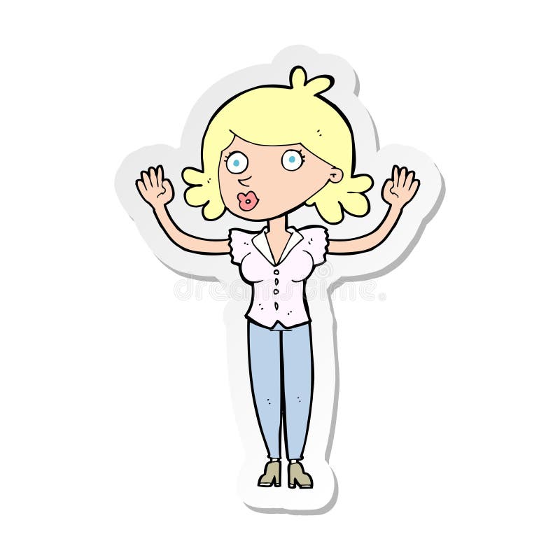 Sticker of a Cartoon Woman Surrendering Stock Vector - Illustration of ...