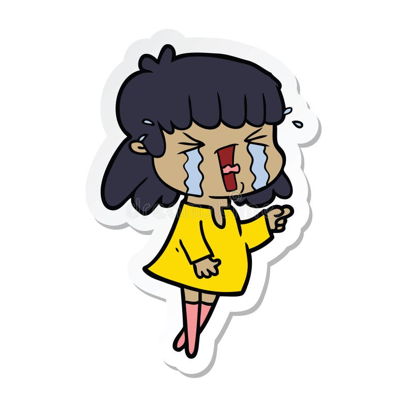 Sticker of a Cartoon Woman in Tears Stock Vector - Illustration of hand ...