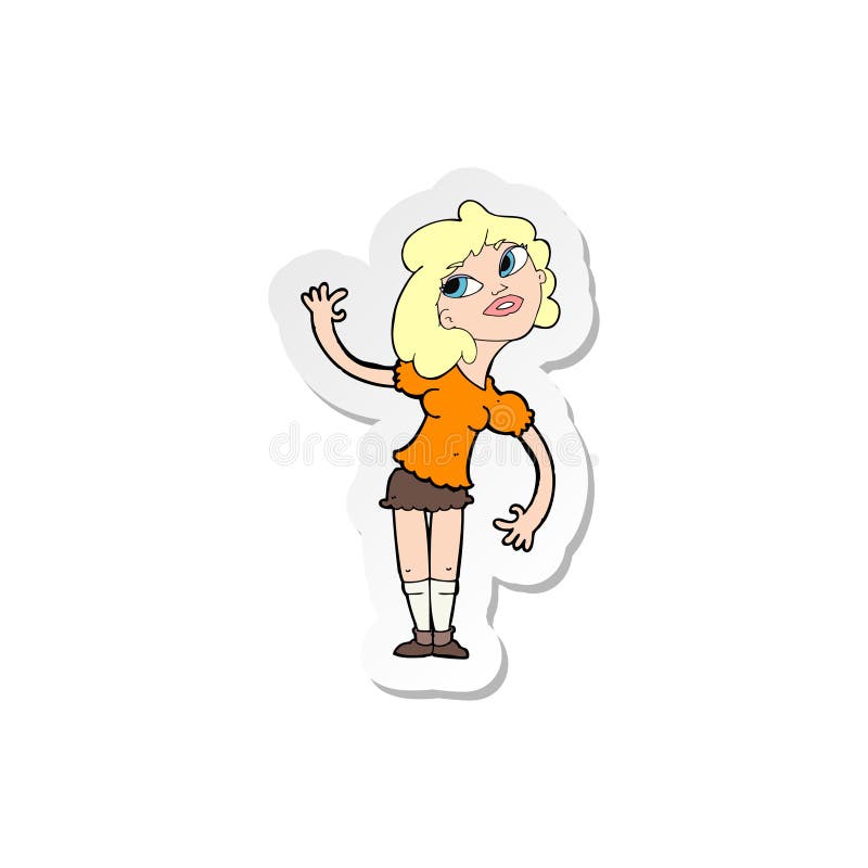 Sticker Woman Female Girl Waving Happy Cartoon Character Cute Hand ...