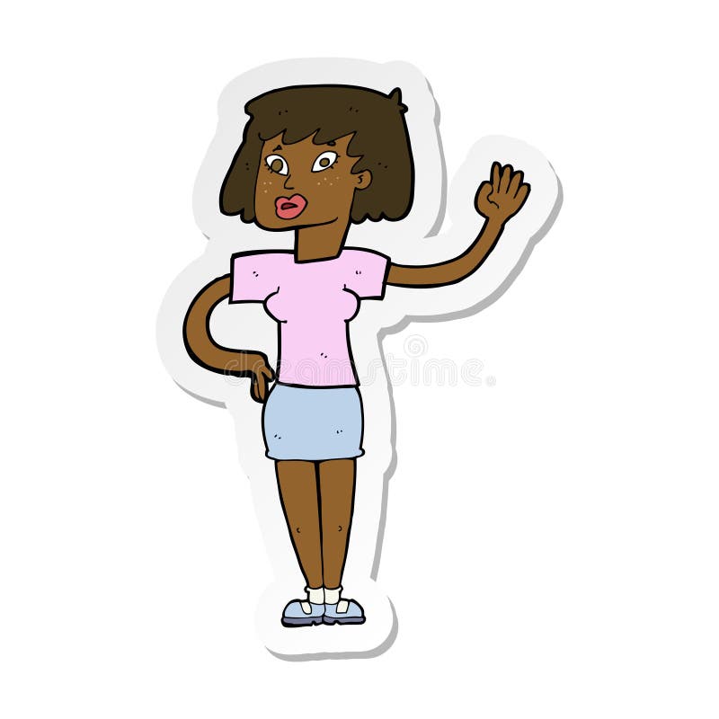Sticker Woman Female Girl Waving Happy Cartoon Character Cute Hand ...