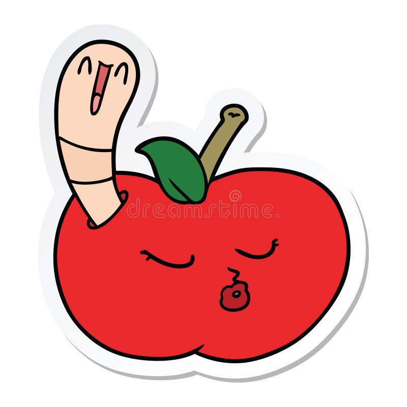 Sticker of a Cartoon Worm in Apple Stock Vector - Illustration of hand ...