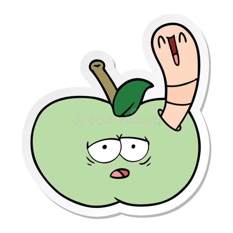 Sticker of a Cartoon Worm in Apple Stock Vector - Illustration of ...