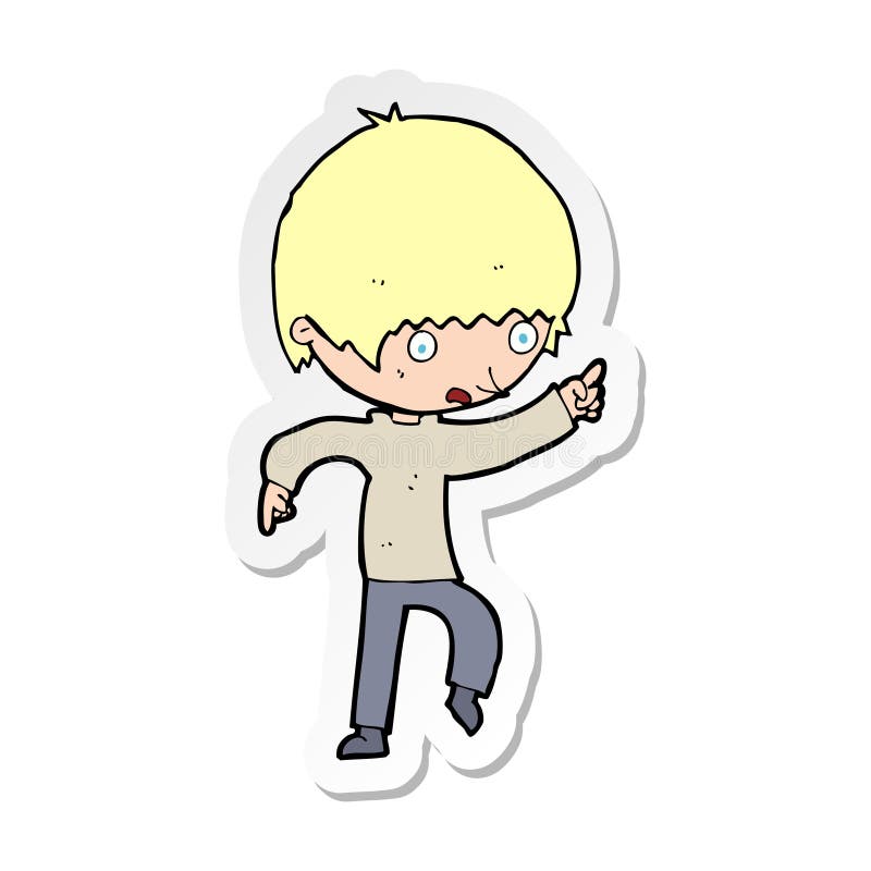 Sticker of a Cartoon Worried Boy Pointing Stock Vector - Illustration ...