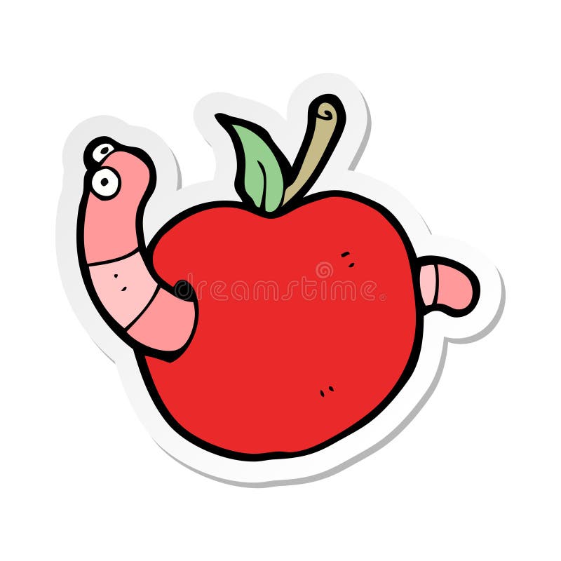 Sticker of a Cartooon Worm in Apple Stock Vector - Illustration of ...