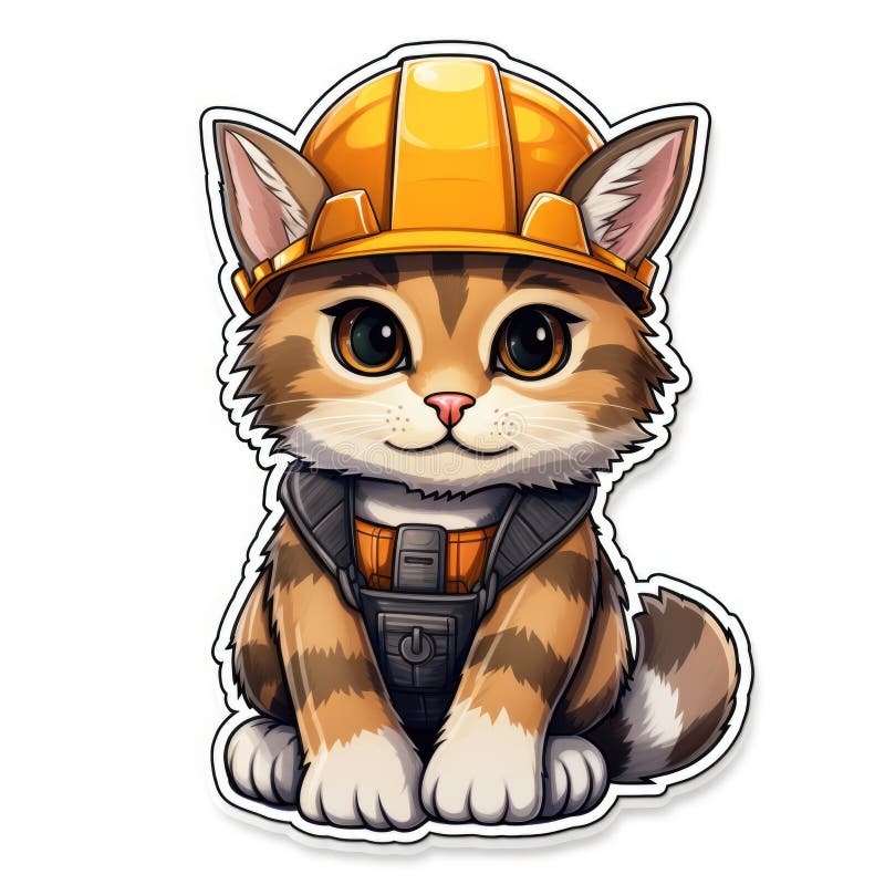 A Sticker of a Cat As a Construction Worker Wearing a Helmet. Stock ...