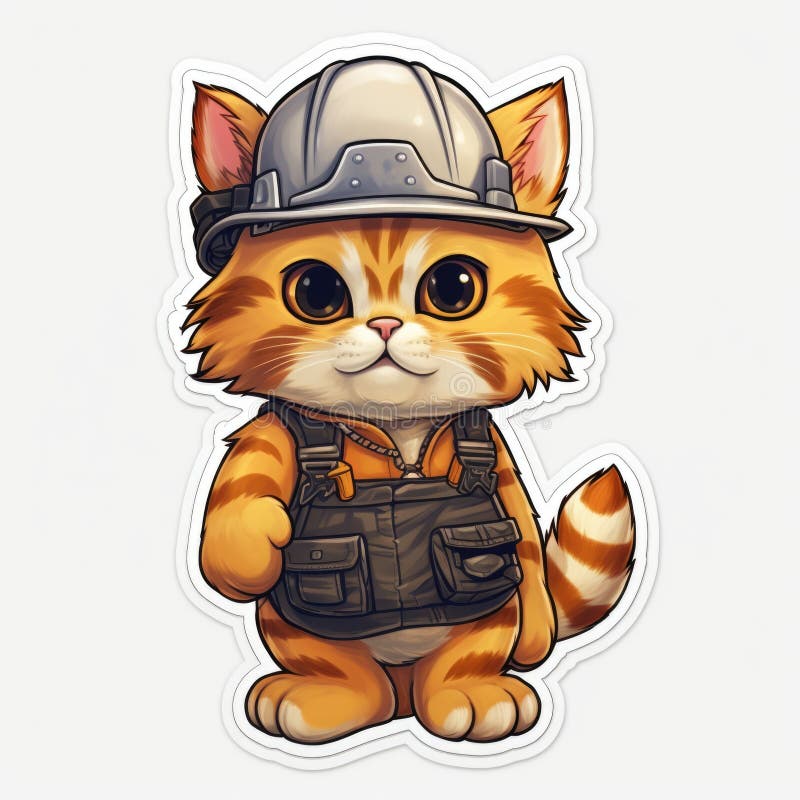 A Sticker of a Cat As a Construction Worker Wearing a Helmet. Stock ...