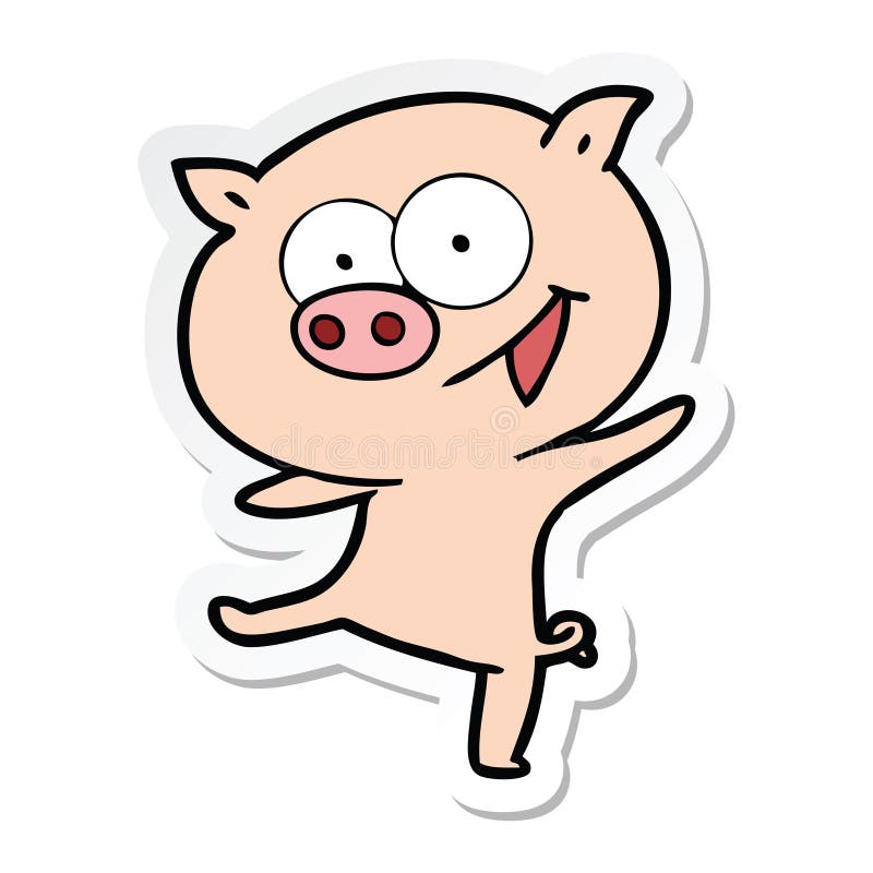 Sticker of a Cheerful Dancing Pig Cartoon Stock Vector - Illustration ...