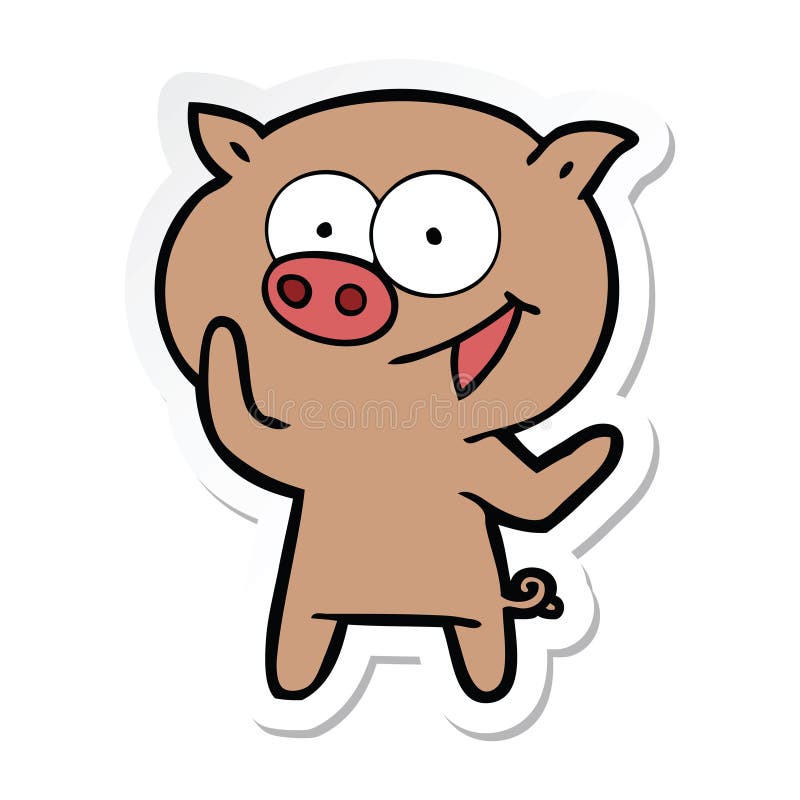 Sticker of a Cheerful Pig Cartoon Stock Vector - Illustration of hand ...