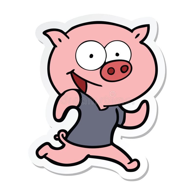 Sticker of a Cheerful Pig Exercising Cartoon Stock Vector ...