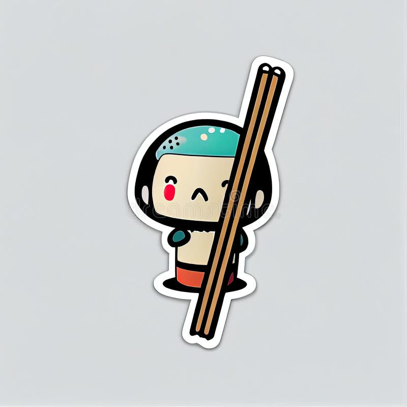 Sticker of Chopsticks for Sushi Small Man Isolate on White Background ...