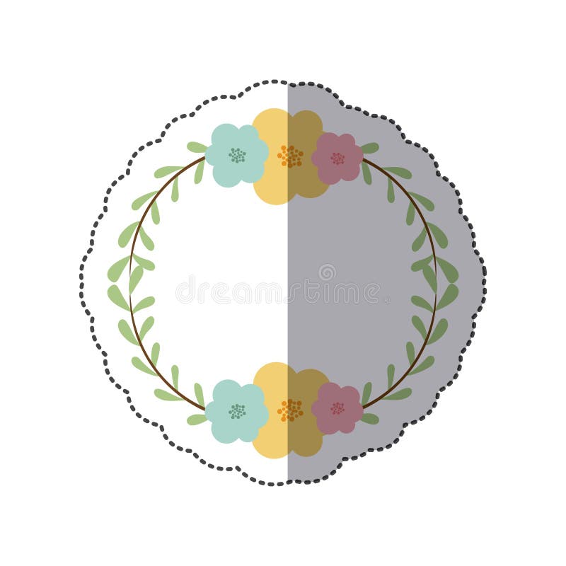 Sticker Circular Border with Leaves and Flowers Stock Illustration ...