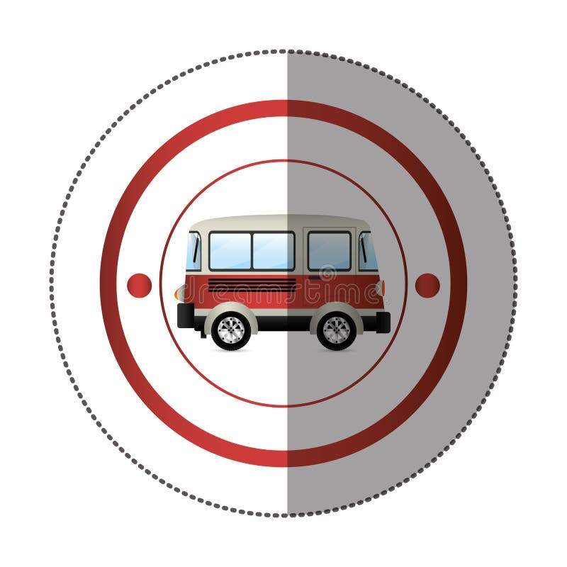 Sticker with Circular Shape with Colorful Red Van Stock Vector ...