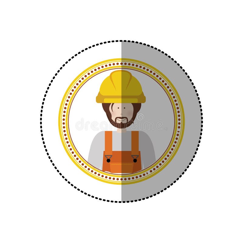 Sticker in Circular Shape with Portrait Man Worker with Beard Stock ...
