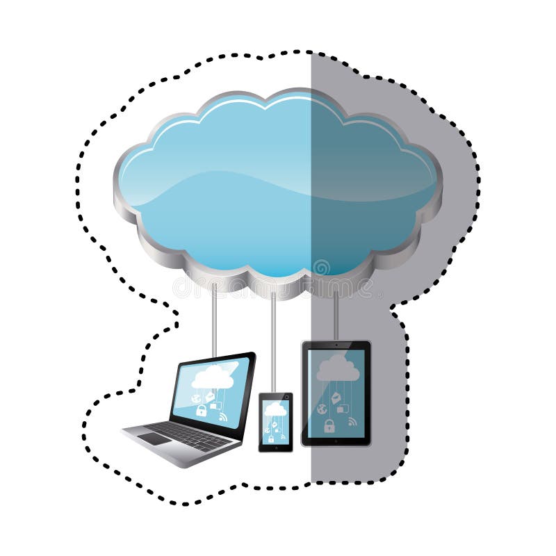 Sticker with Cloud Service with Apps Set and Tablet Stock Illustration ...