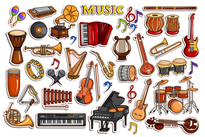 Sticker Collection for Music and Entertainment Instrument Object Stock ...