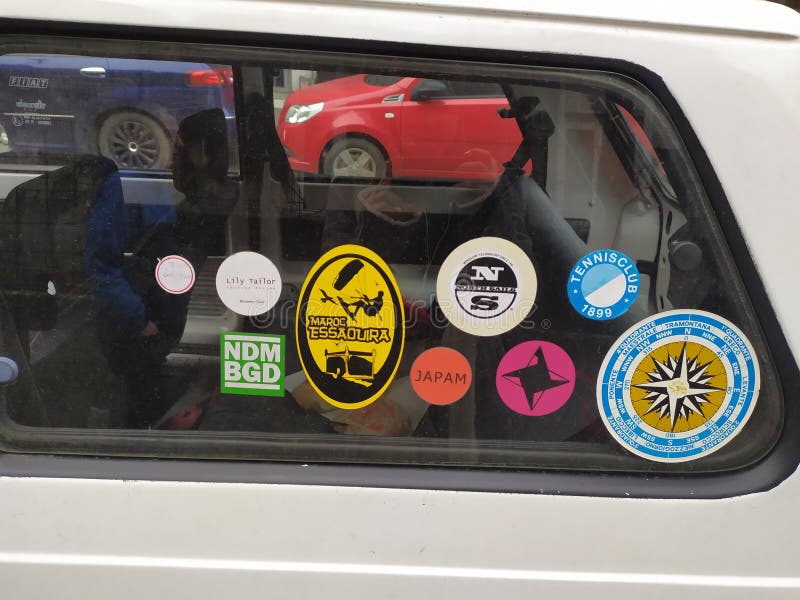 Sticker Collection on Old Car Editorial Photography - Image of sedan ...