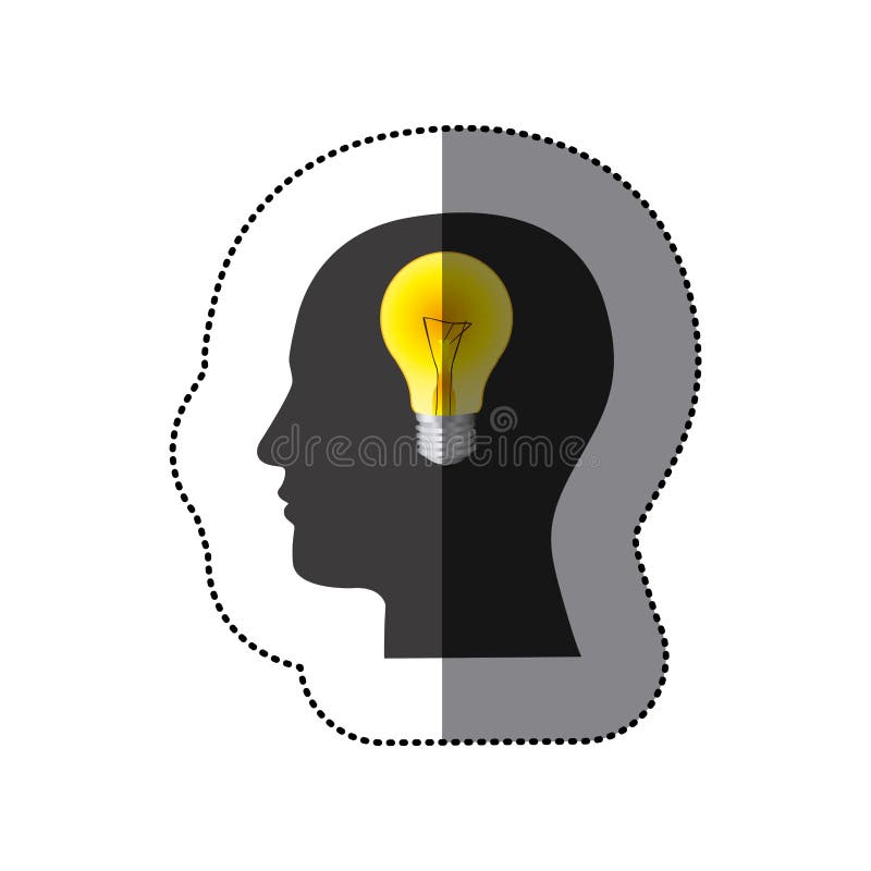 Sticker Color Human Face Silhouette with Bulb Light in Mind Stock ...