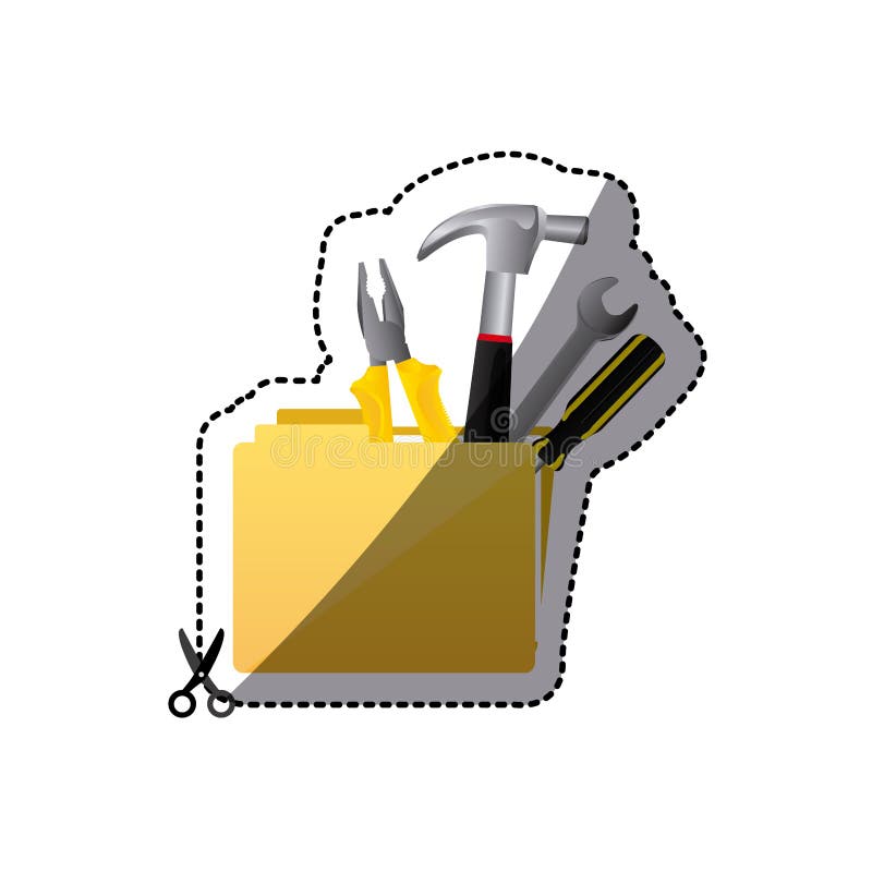 Sticker Color Silhouette with Folder and Hand Tools Stock Illustration ...