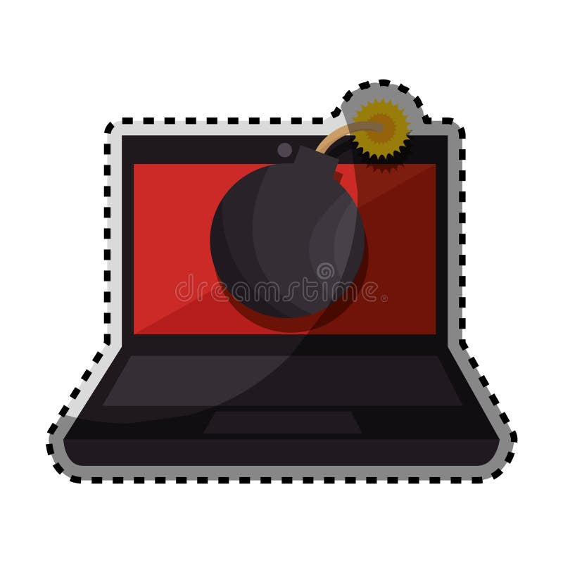 Sticker Color Silhouette of Laptop Computer with Virus Bomb on Screen ...