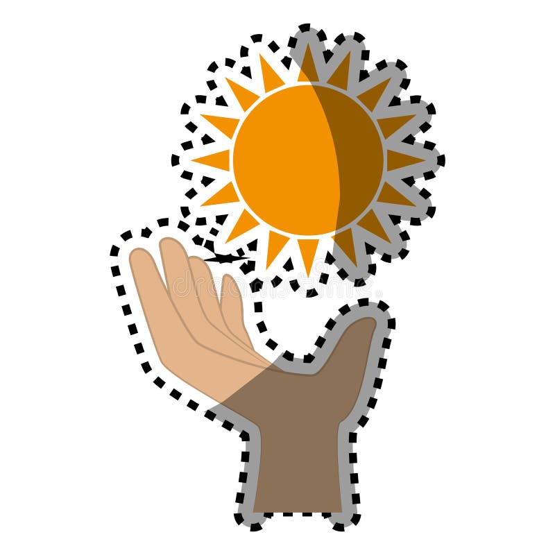 Sticker Color Silhouette with Sun and Hand Stock Vector - Illustration ...