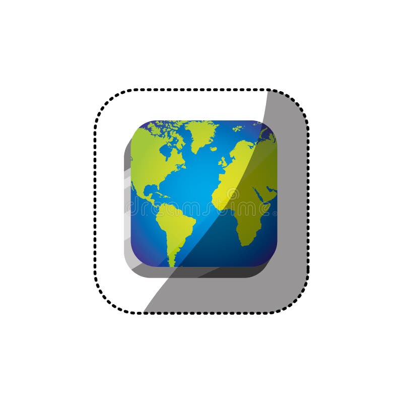 Sticker Color Square 3d Button with Map Continents Stock Illustration ...