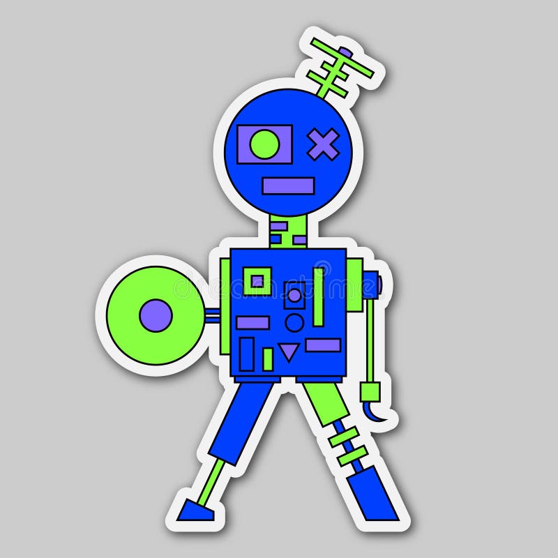 Sticker - Colored Cartoon Robot Stock Vector - Illustration of ...