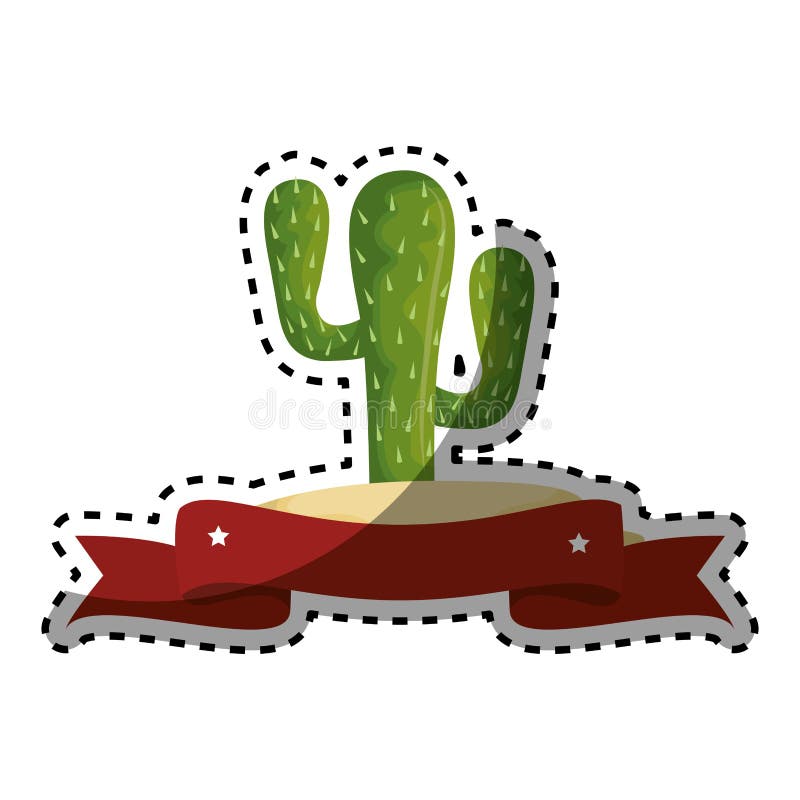 Sticker Colorful Cactus With Thorns And Ribbon Stock Vector ...