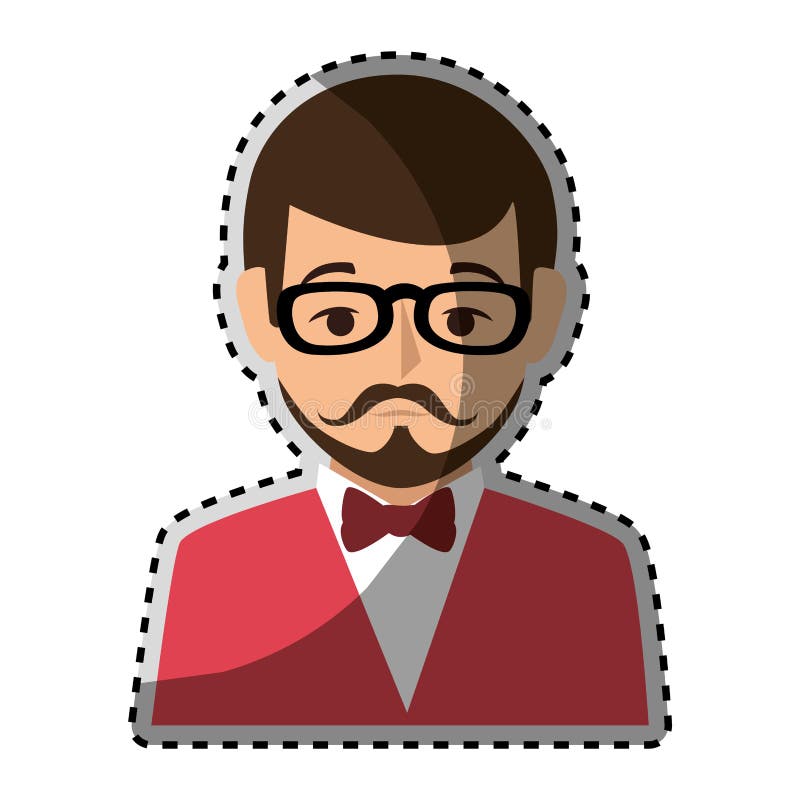 Sticker Colorful Half Body Man Formal Style with Mustache Stock Vector ...