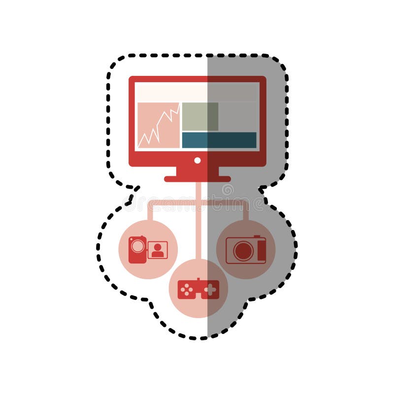 Sticker Colorful Screen Computer with Icon Apps Stock Illustration ...