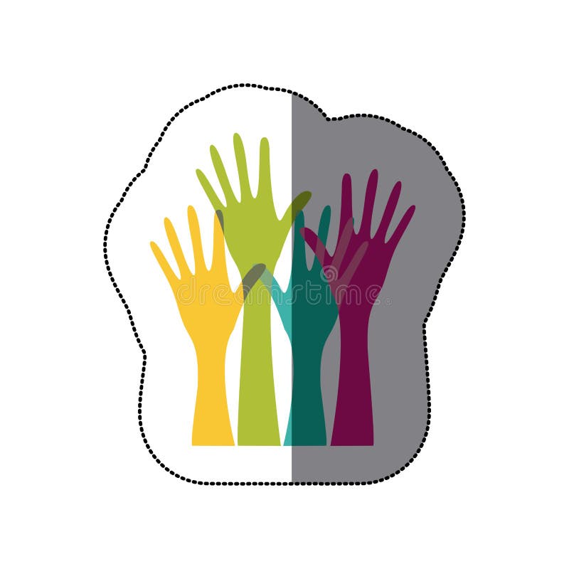 Sticker Colorful Set Hands Raised Icon Stock Illustration ...