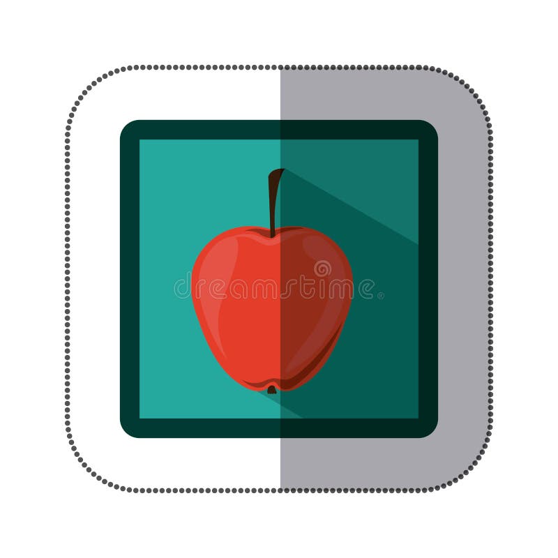 Sticker Colorful Square with Apple Fruit Stock Illustration ...