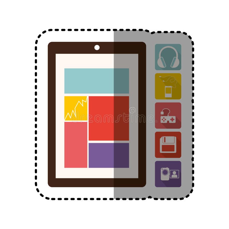 Sticker Colorful Tech Table and Icon Apps Stock Illustration ...