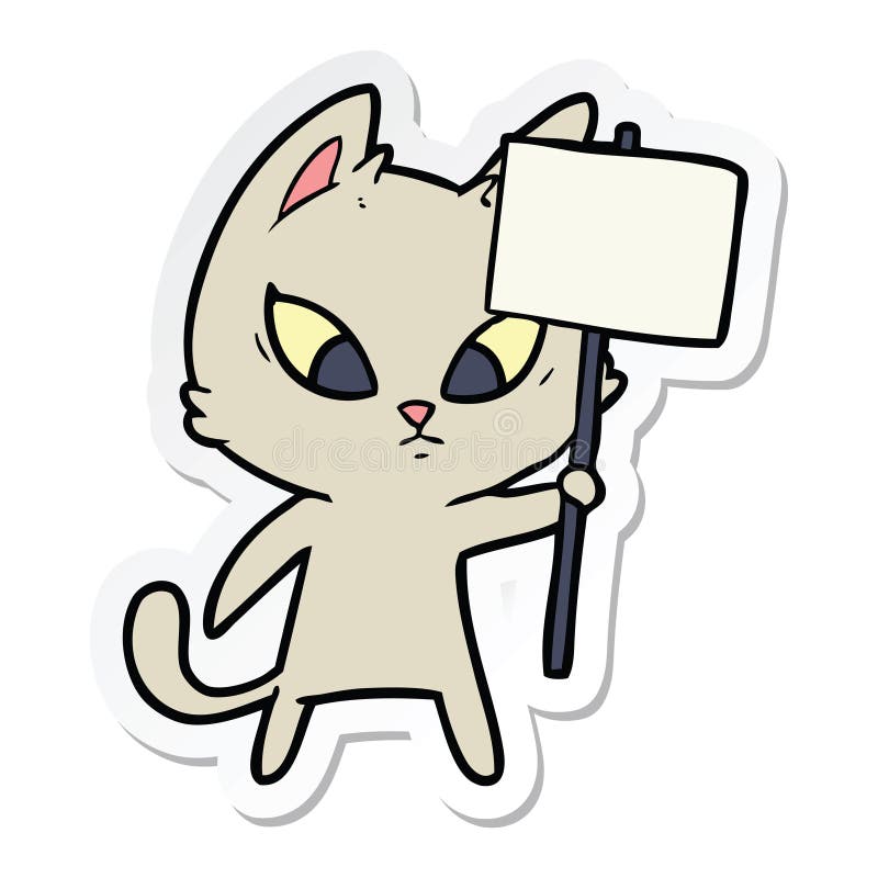 Sticker of a Confused Cartoon Cat with Protest Sign Stock Vector ...