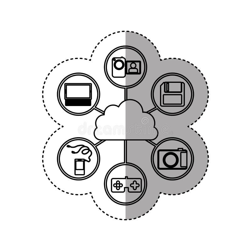 Sticker Contour Cloud Storage with Icon Apps Stock Illustration ...