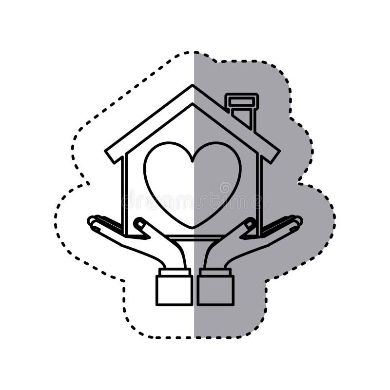 Sticker Contour of Hands Holding a House with Heart Inside Stock Vector ...