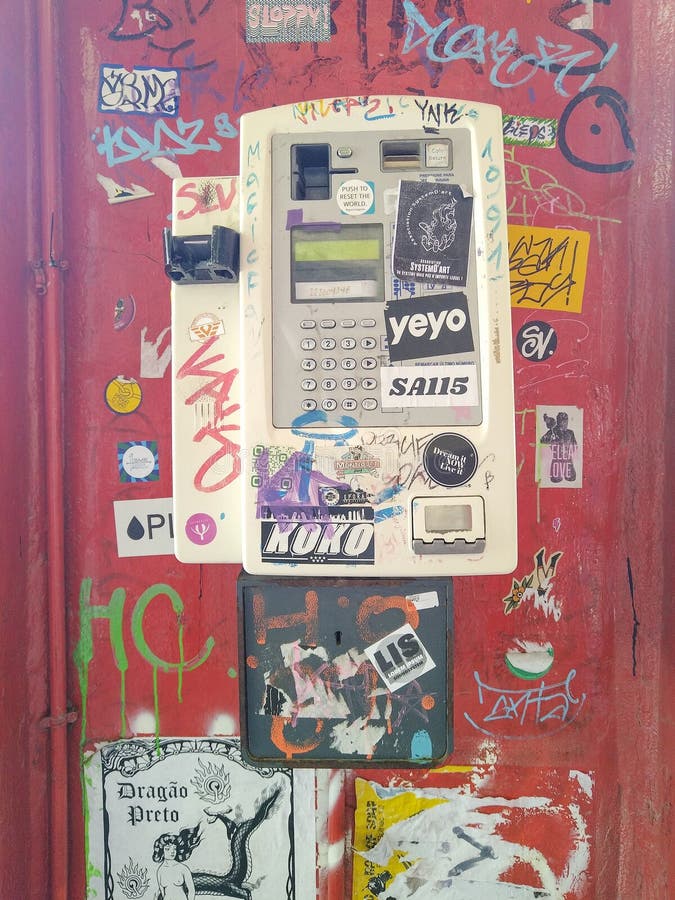 Sticker-covered Vending Machine on Graffiti Wall Editorial Photography ...