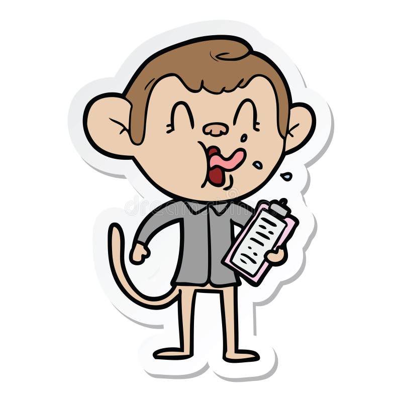 Sticker of a Crazy Cartoon Monkey Manager Stock Vector - Illustration ...