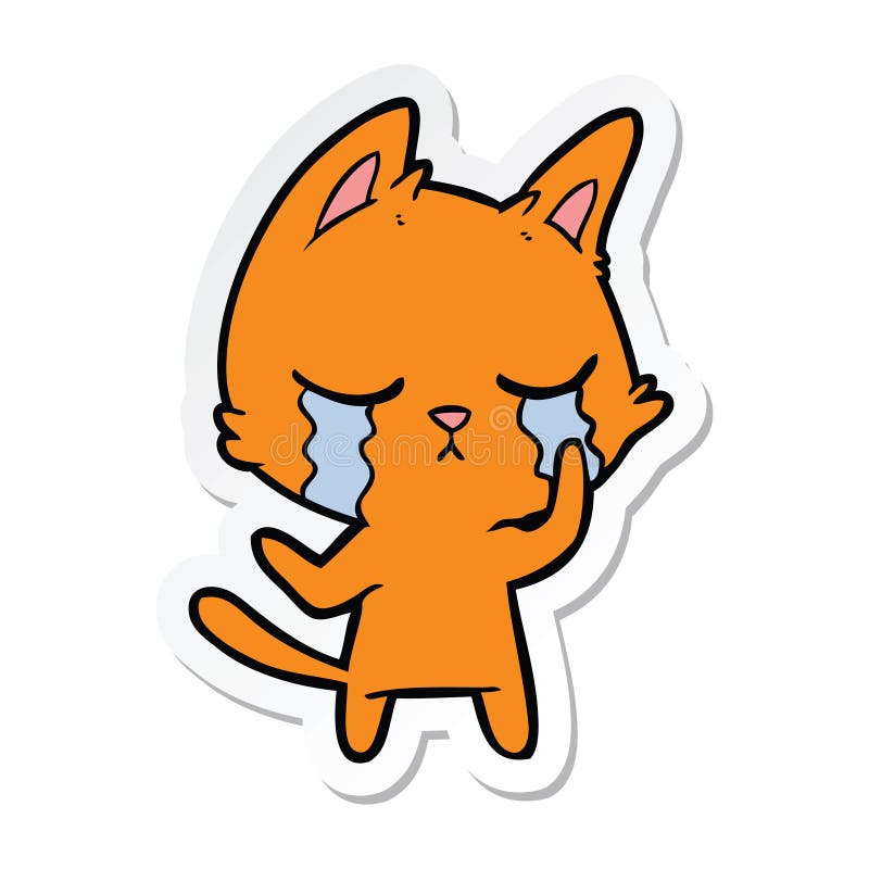 Sticker of a Crying Cartoon Cat Stock Vector - Illustration of quirky ...