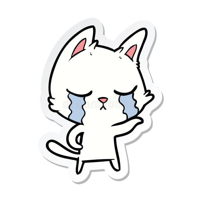 Sticker of a Crying Cartoon Cat Stock Vector - Illustration of funny ...