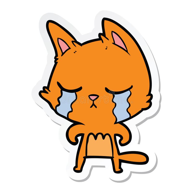Sticker of a Crying Cartoon Cat Stock Vector - Illustration of drawing ...