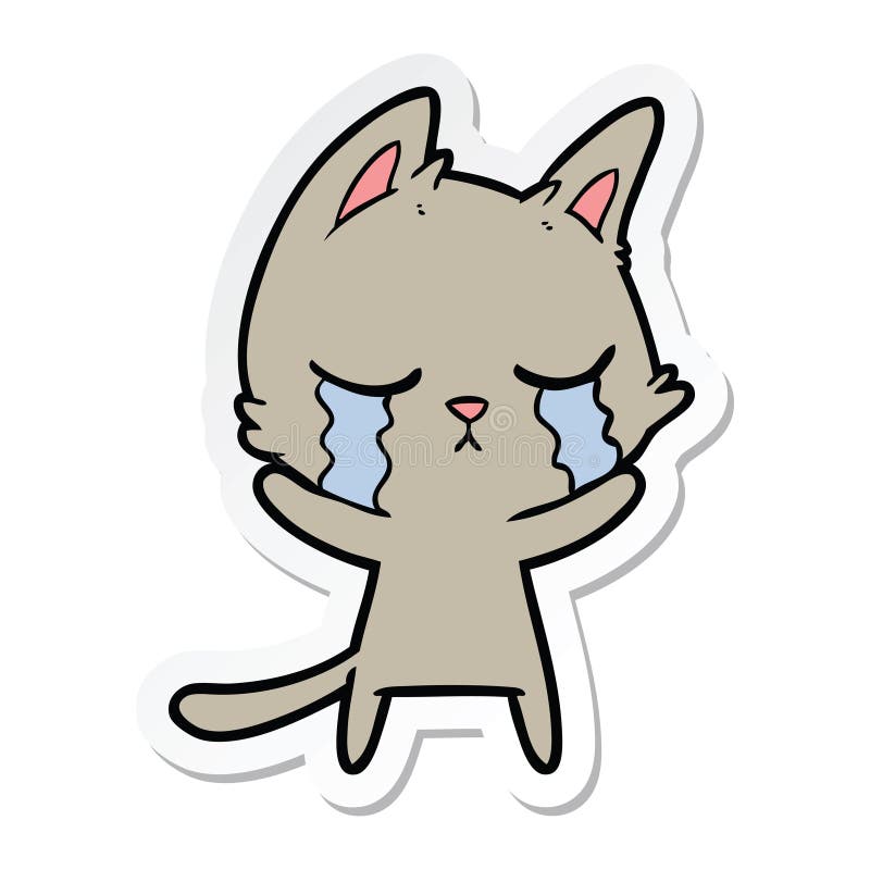 Sticker of a Crying Cartoon Cat Stock Vector - Illustration of freehand ...