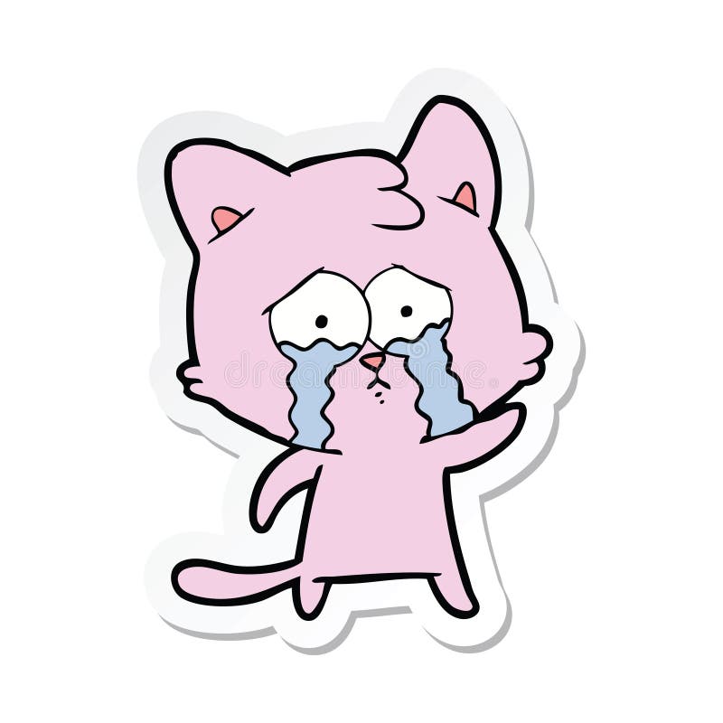 Sticker of a Crying Cartoon Cat Stock Vector - Illustration of doodle ...