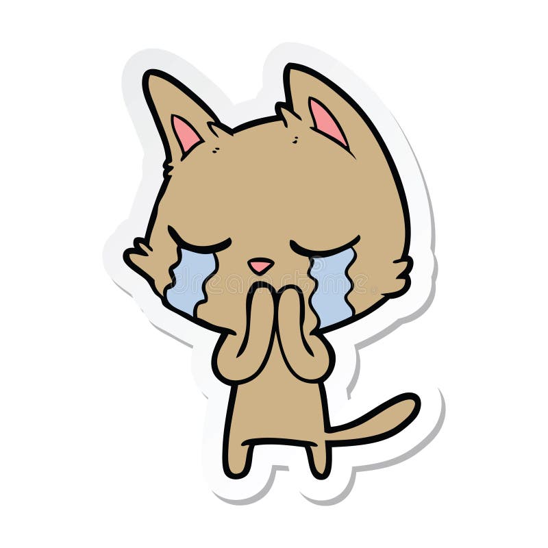 Sticker of a Crying Cartoon Cat Stock Vector - Illustration of freehand ...