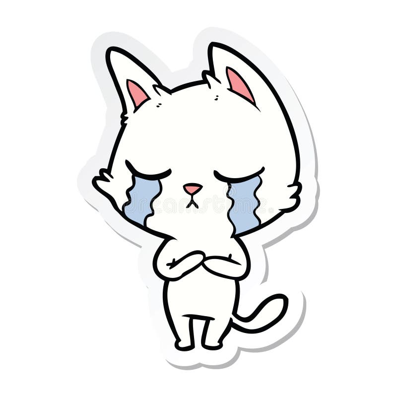 Sticker of a Crying Cartoon Cat Stock Vector - Illustration of doodle ...