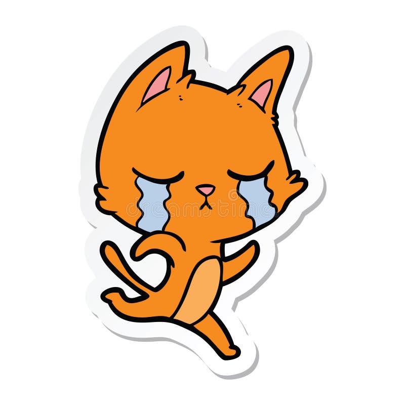 Sticker of a Crying Cartoon Cat Stock Vector - Illustration of stick ...