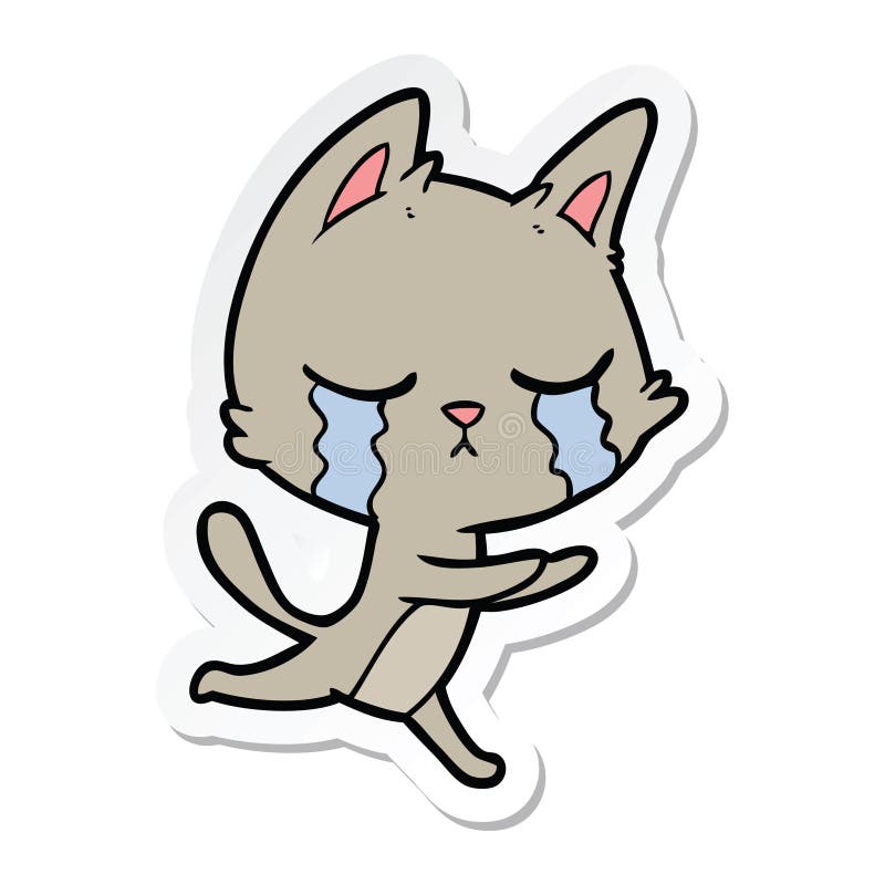 Sticker of a Crying Cartoon Cat Running Stock Vector - Illustration of ...