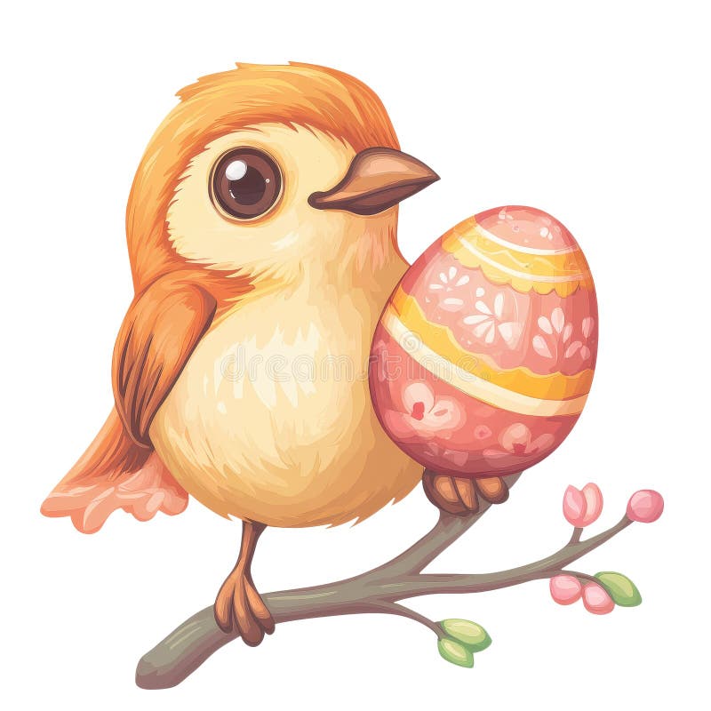 Sticker of Cute Bird Holding Decorated Easter Egg. Stock Image ...